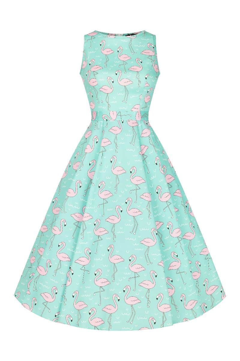 Lady Vintage Kleid Hepburn Fancy Flamingo — Rockabilly Fashion Gheena GmbH